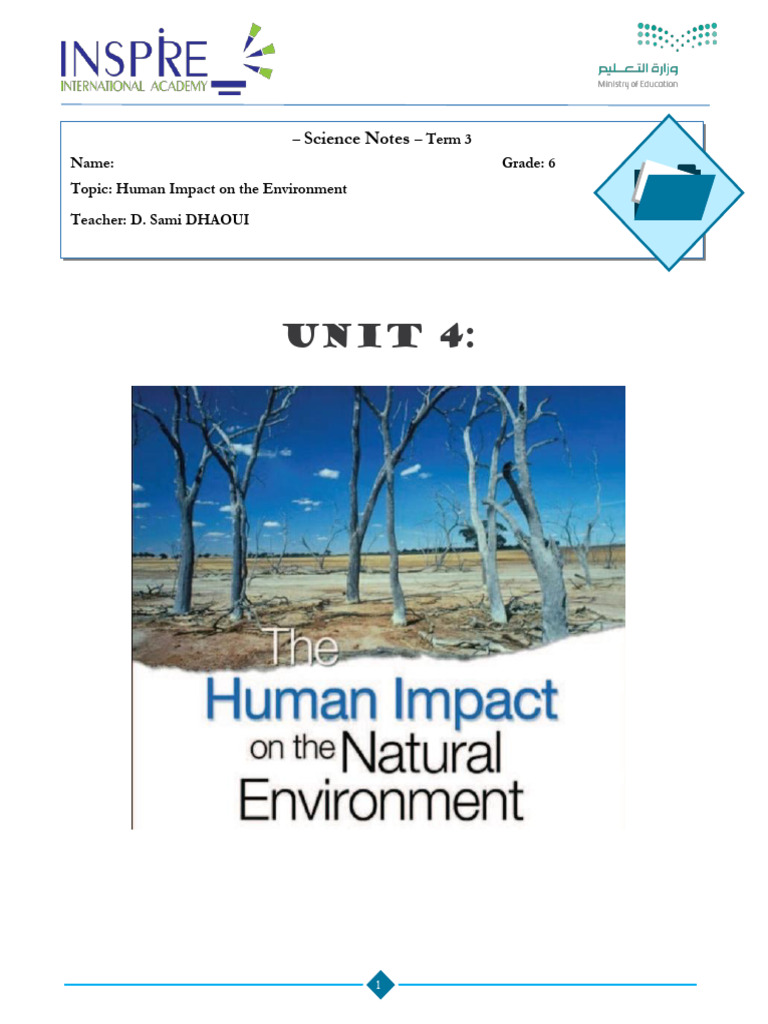 Science Notes - Unit 4-Human Impact On The Environment - Grade 6 | PDF