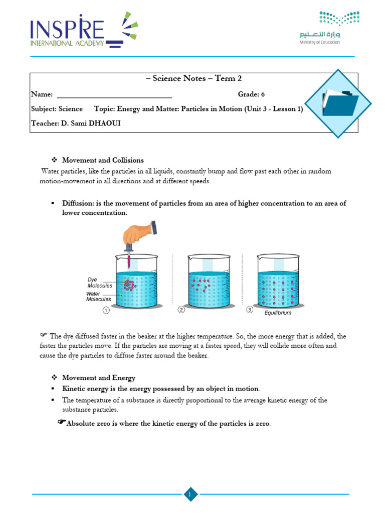 Science Notes-Particles in Motion - Grade 6 | PDF