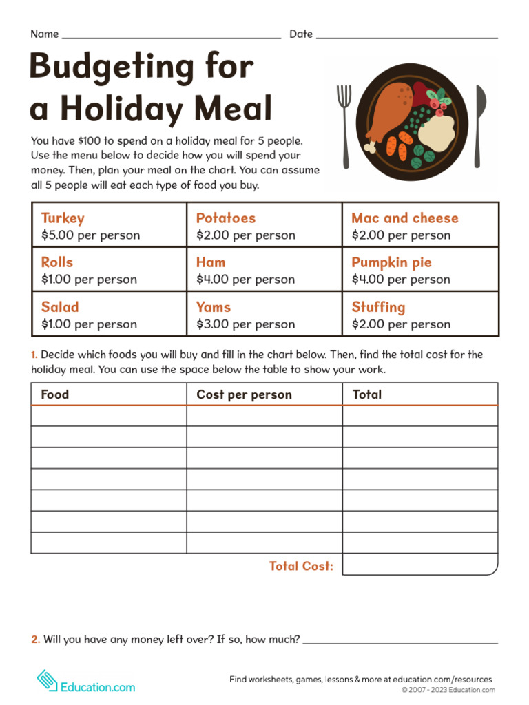 Budgeting For A Holiday Meal | PDF | Cooking, Food & Wine