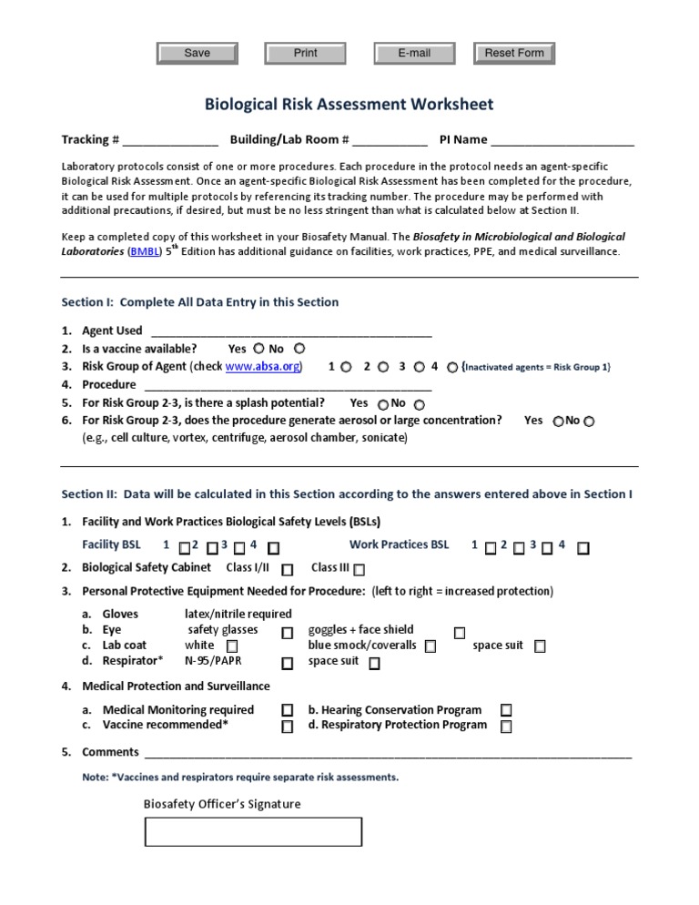 Biological Risk Assessment Worksheet | PDF | Personal Protective ...
