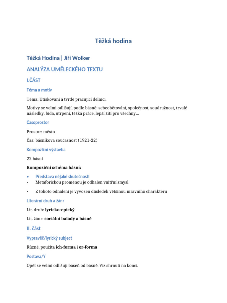 Tezka Hodina Jiri Wolker | PDF