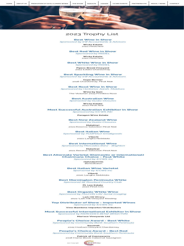 2023 International Cool Climate Wine Show - TROPHY LIST | PDF 2023 International Cool Climate Wine Show - TROPHY LIST | PDF