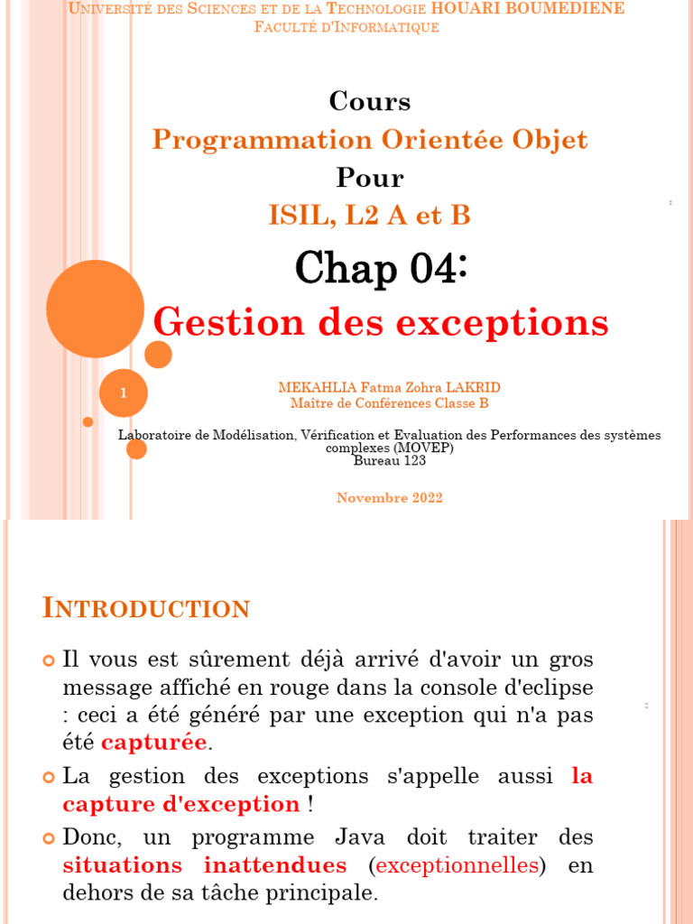 Chap04 - Gestion Des Exceptions | PDF Chap04 - Gestion Des Exceptions | PDF