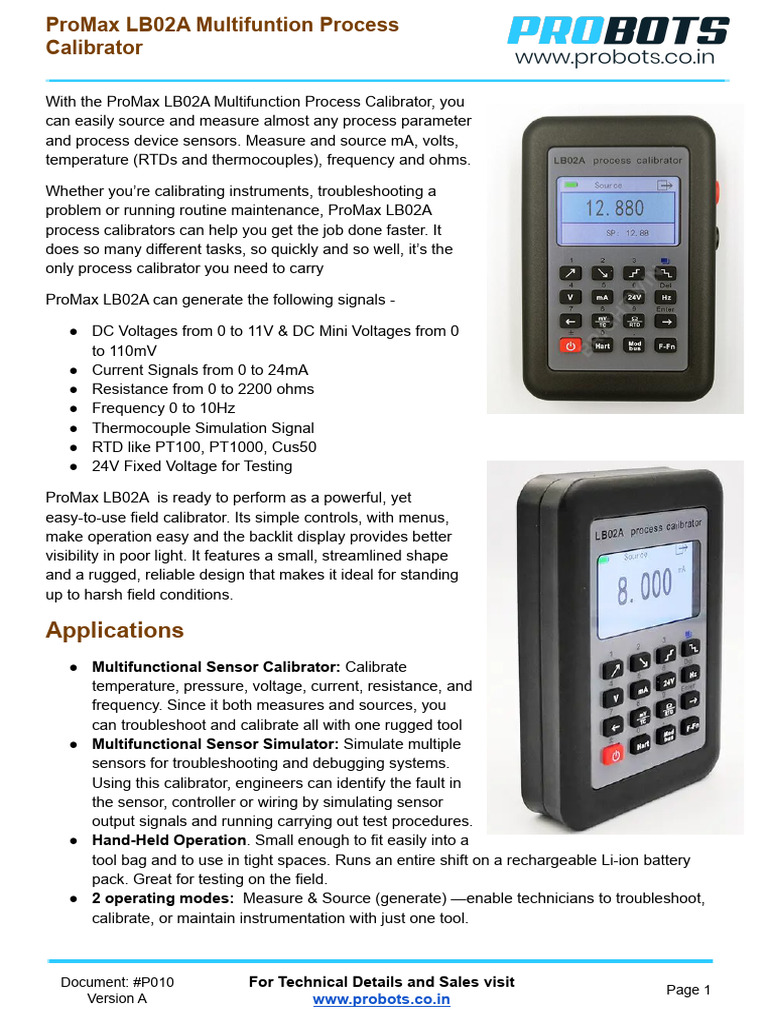 ProMax LB02A Multifuntion Process Calibrator Datasheet | PDF | Instrumentation | Science ...