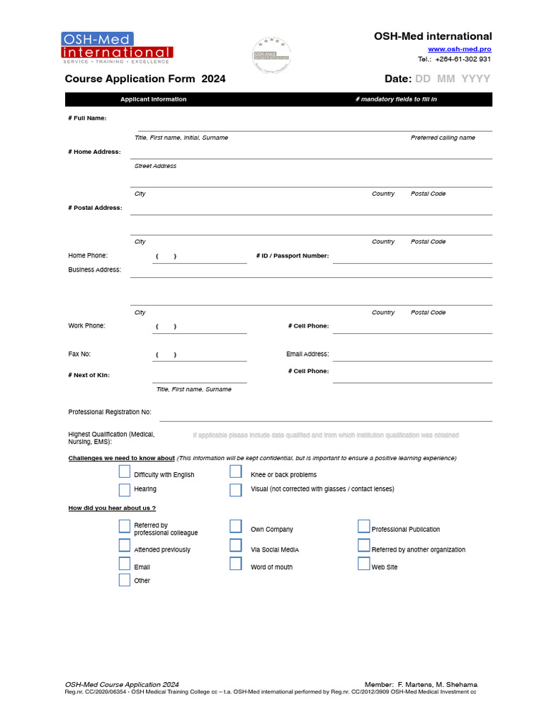 Application Form, OSH-Med 2024 | PDF