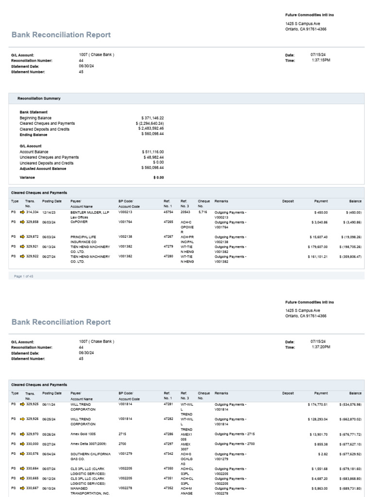 Bank Reconciliation Report - June | PDF