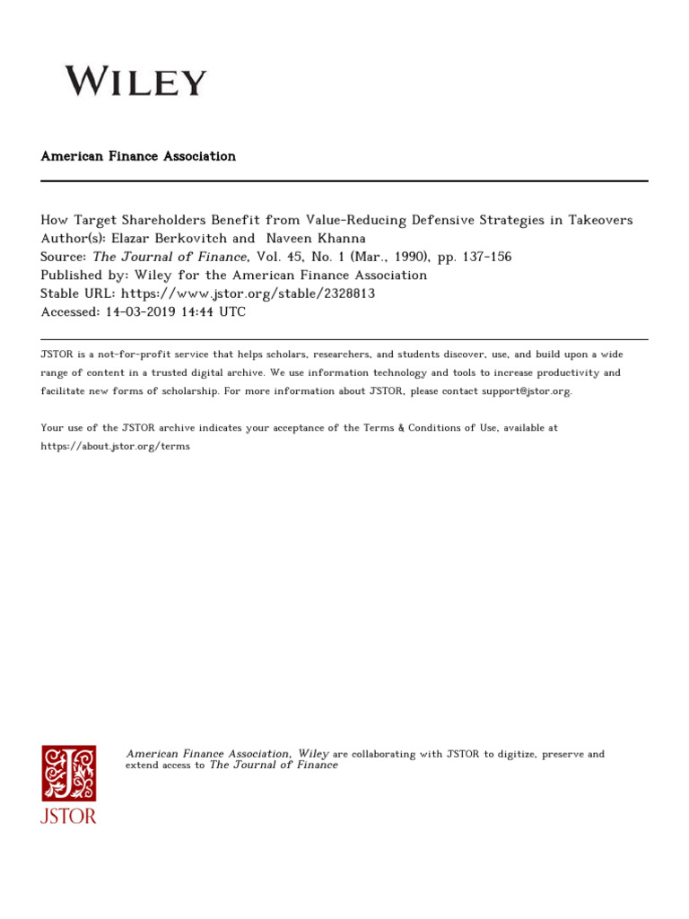 How Target Shareholders Benefit From Value-Reducing Defensive ...