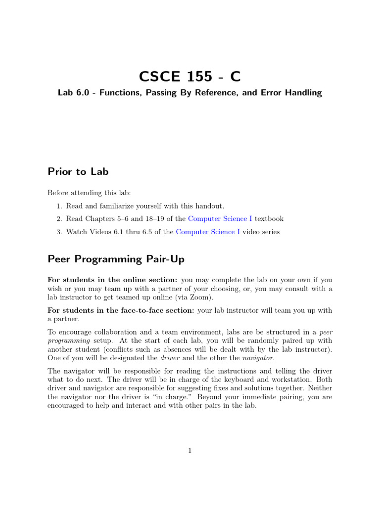 Lab 6 - Functions Enums - CSCE 155E | PDF