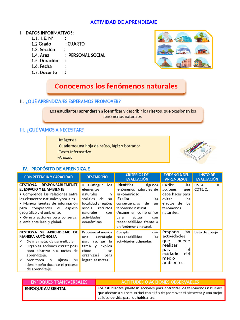 D1 A2 SESION PS. Conocemos Los Fenómenos Naturales | PDF