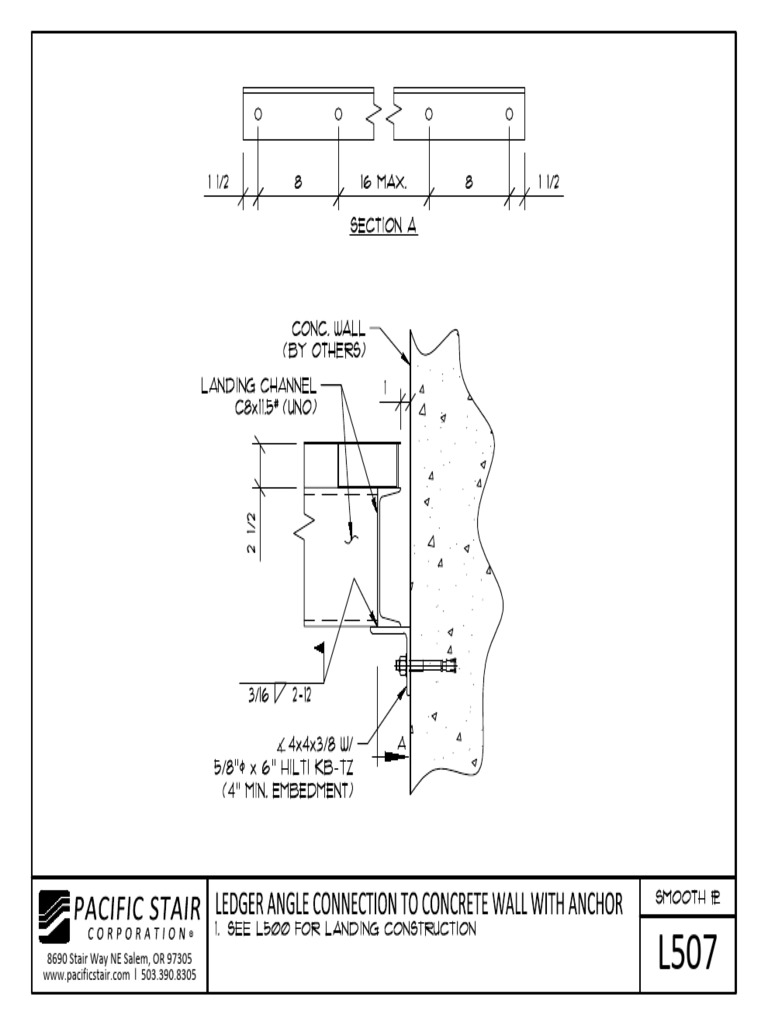 l507 Smooth Plate Landing Ledger Angle Connection To Concrete Wall With ...