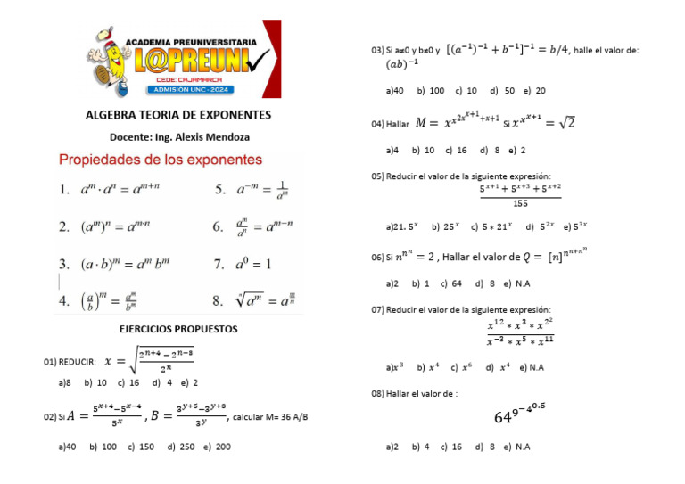 Algebra Teoria de Exponentes | PDF