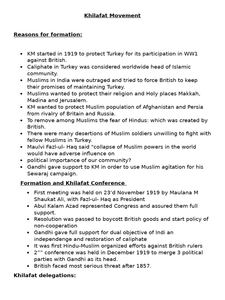 Khilafat Movement Igcse 25 | PDF