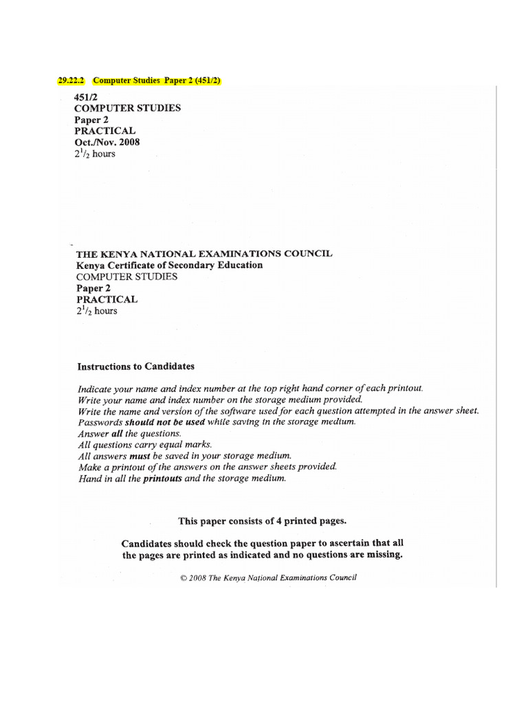 2008 Kcse Computer PP2 Questions | PDF