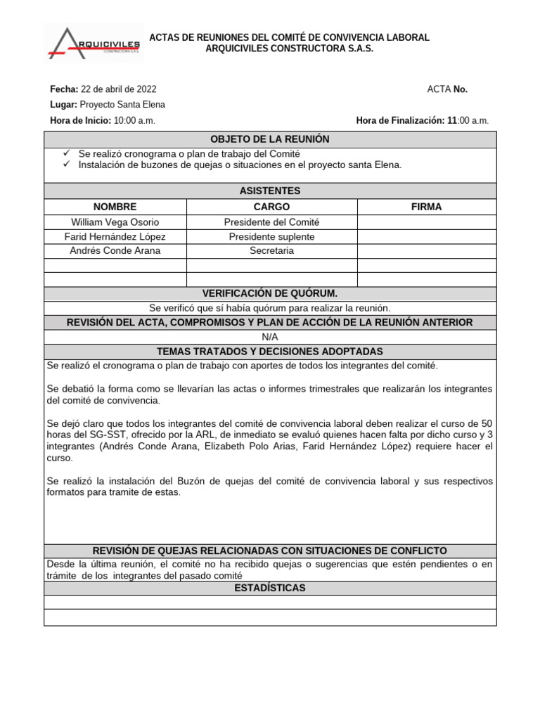 Acta #Modelo Com Conv Laboral Arq | PDF