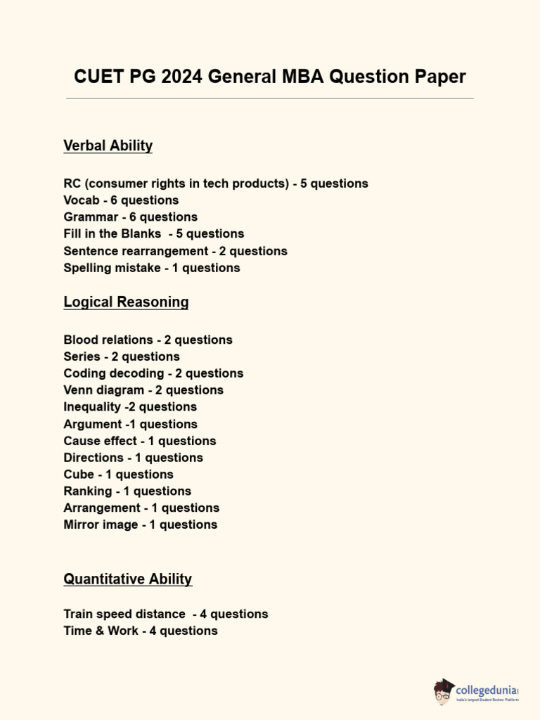 CUET PG 2024 General MBA Question Paper | PDF