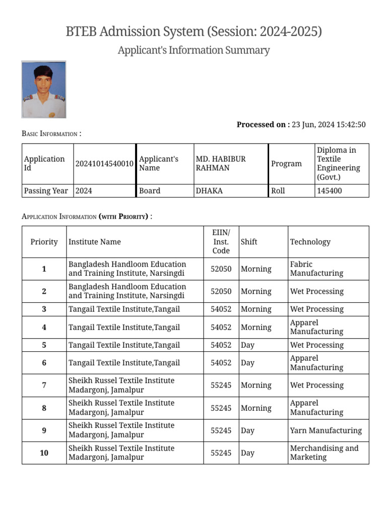 App1.btebadmission - Gov.bd 9080 BTEB WEB Applicant Applicationreport ...