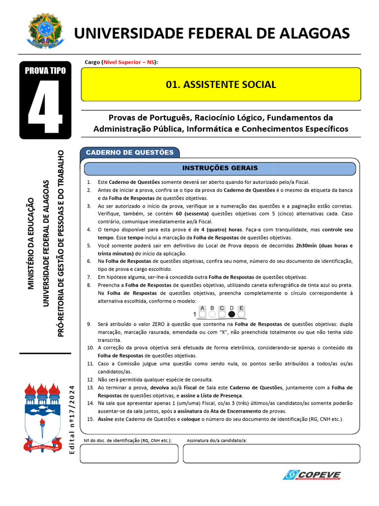 Prova - 01. Assistente Social - Tipo 4 | PDF | Sintaxis | Relaciones ...
