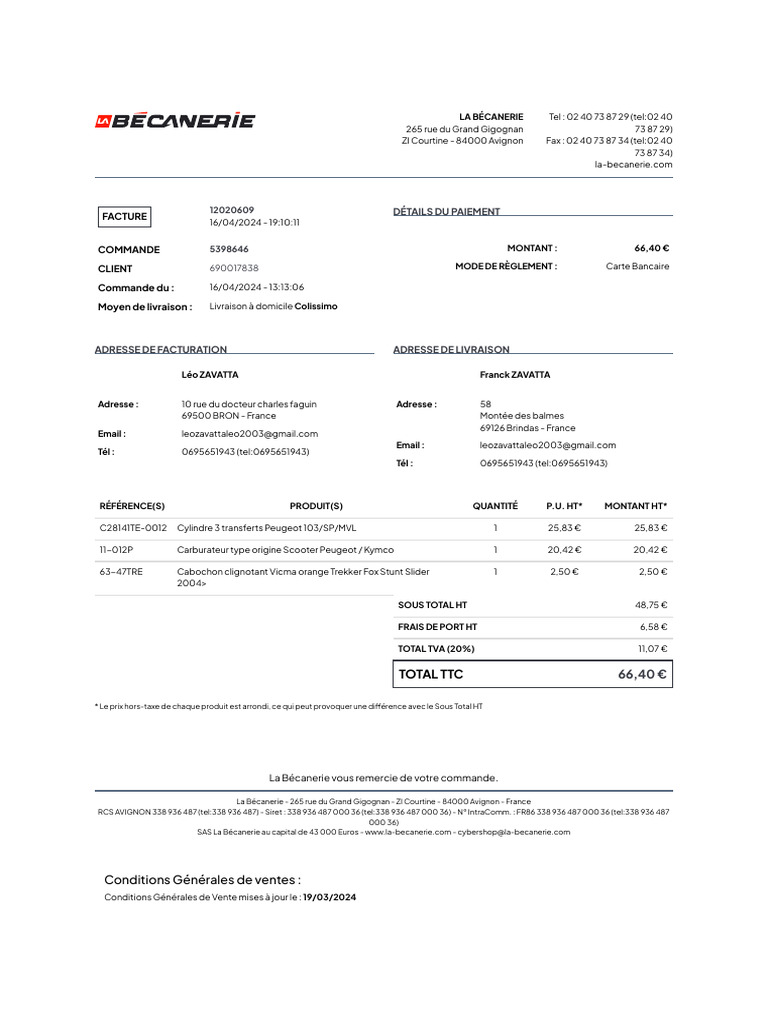 Ouvrir Facture #12020609 | PDF