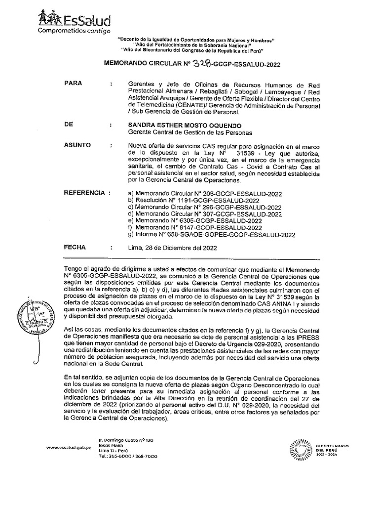 MEMORANDO CIRCULAR N 328-GCGP-ESSALUD-2022 - Nuevas Disposiciones Benficiarios Cumplimiento Ley ...