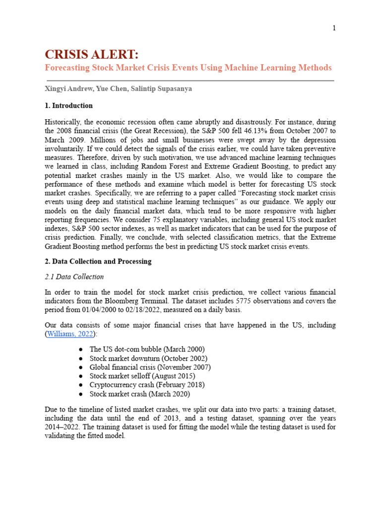 Crisis Alert:: Forecasting Stock Market Crisis Events Using Machine Learning Methods | PDF ...