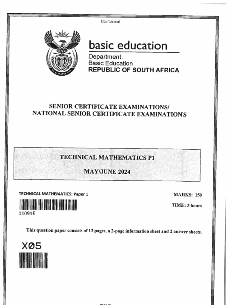 Grade 12 NSC Examination Technical Mathematics P1 (English) June 2024 ...