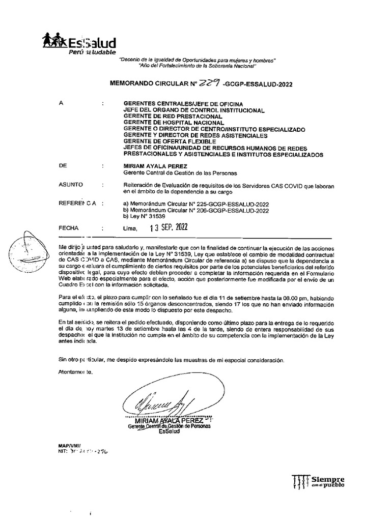 Memorando Circular #229-Gcgp-Essalud-2022 | PDF