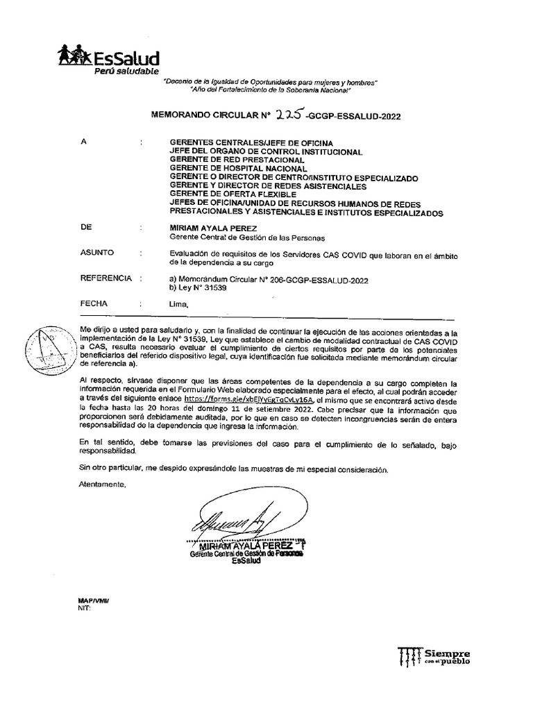 Memorando Circular #225-Gcgp-Essalud-2022 | PDF