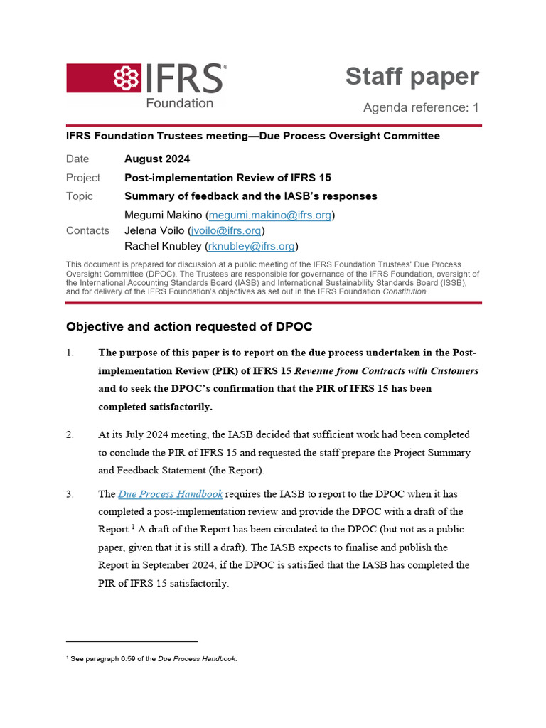 Ap1 Post Implementation Review of Ifrs 15 | PDF