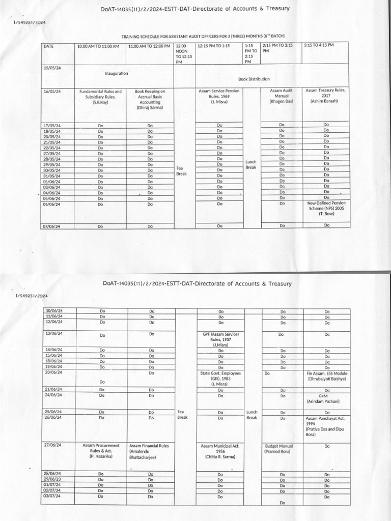 Training Schedule For AAO (6th Batch) | PDF