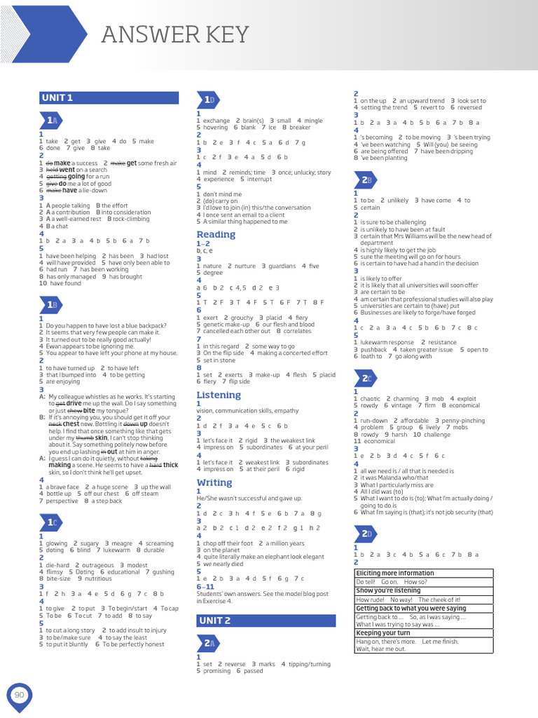 Answer Key: Unit 1 | PDF
