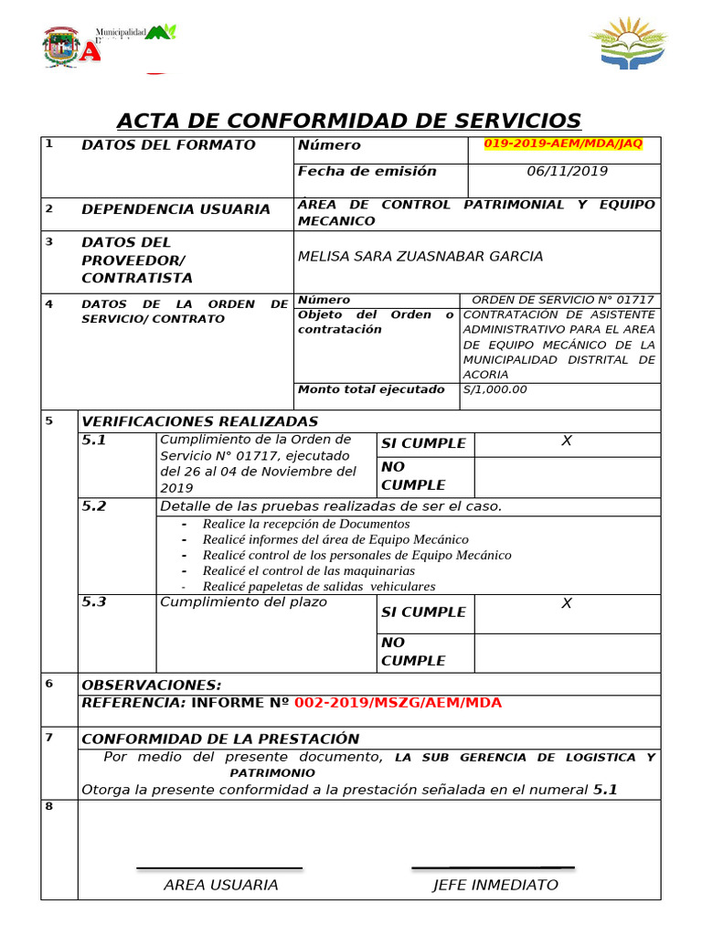 Acta de Conformidad | PDF