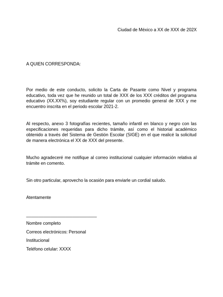 Solicituda de Carta Pasante Unadm | PDF