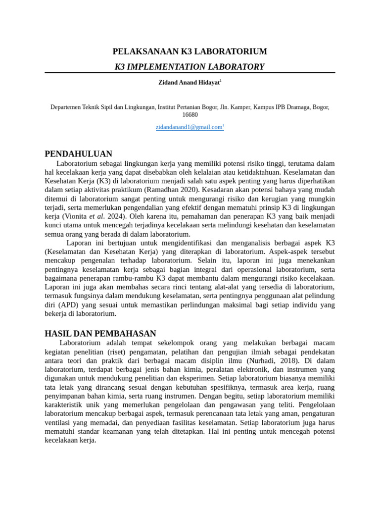 Pelaksanaan K3 Laboratorium | PDF