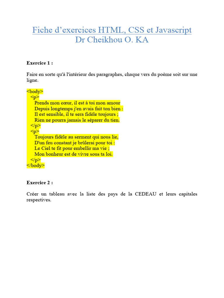 Fiche 1 D'exercices HTML | PDF