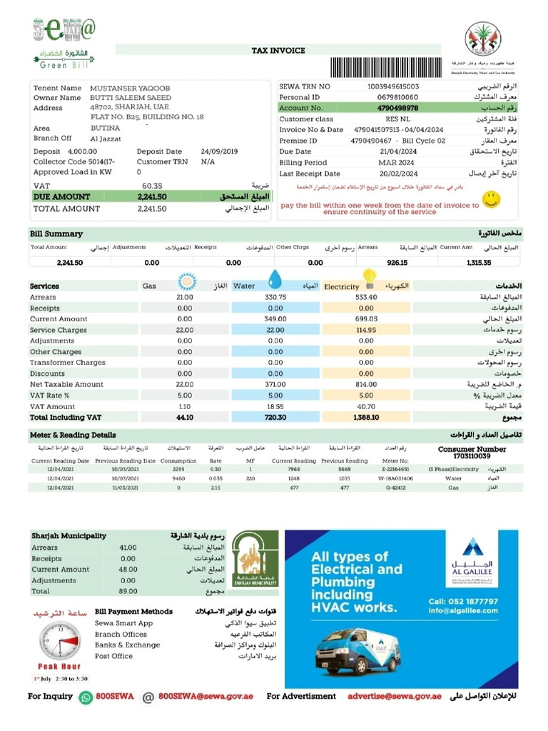 UAE Electricity BILL Sample | PDF