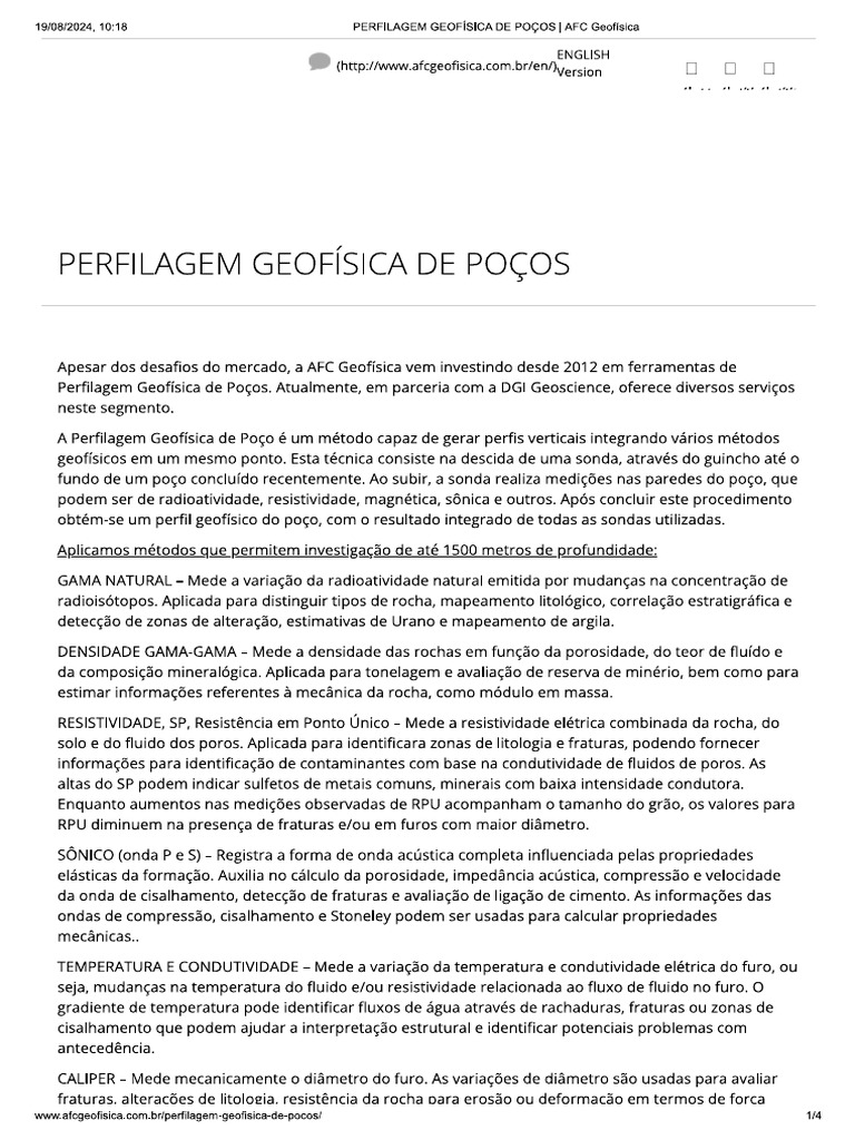 Perfilagem Geofísica de Poços | PDF