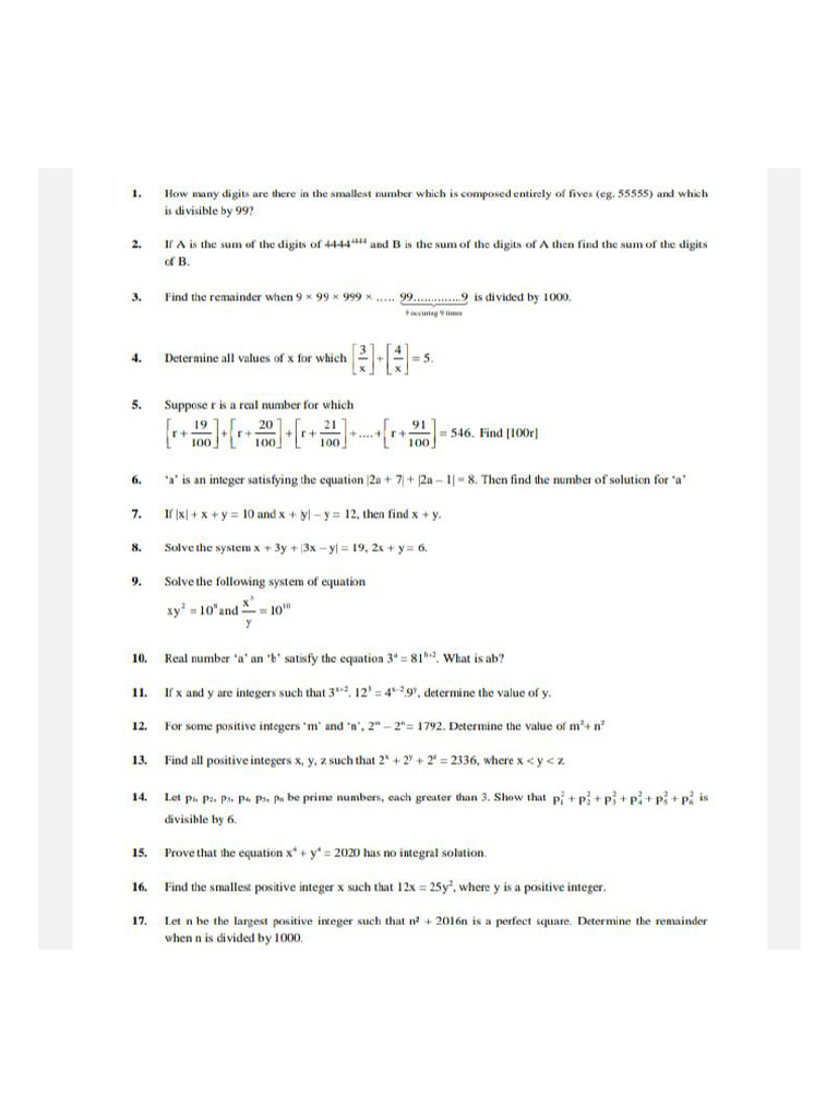 Pre RMO Questions (Part 1) | PDF