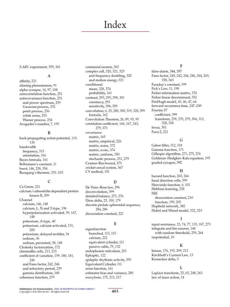 Index 2010 Mathematics-for-Neuroscientists | PDF