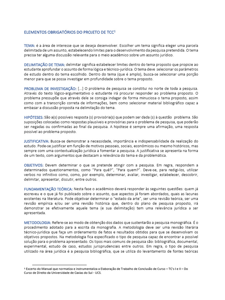 Elementos Obrigatórios Do Projeto de TCC | PDF