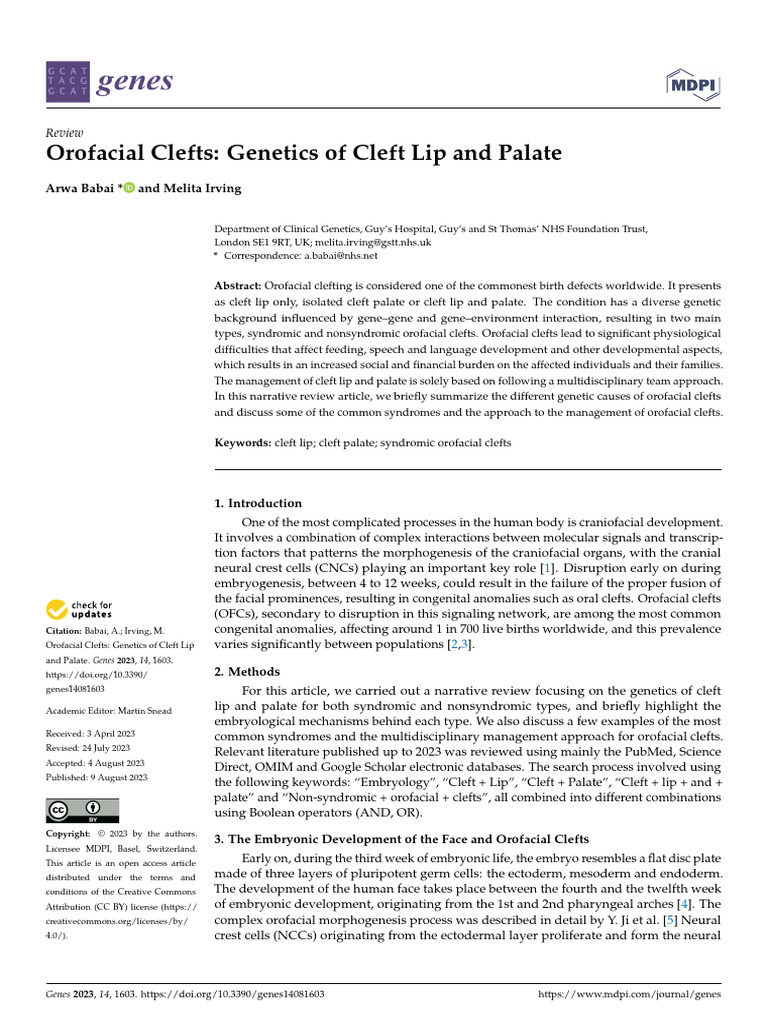 Genes: Orofacial Clefts: Genetics of Cleft Lip and Palate | PDF