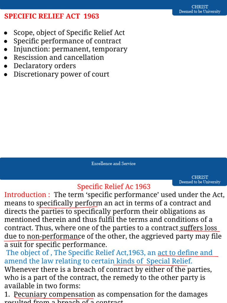 Specific Relief Specific Relief Act 1963 | PDF