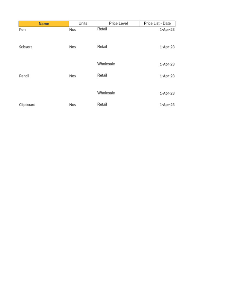 Stock Item With Price List | PDF