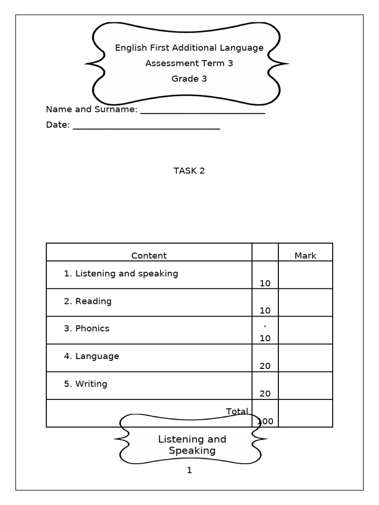 Grade 3 FAL Term 3 TASK 2 | PDF