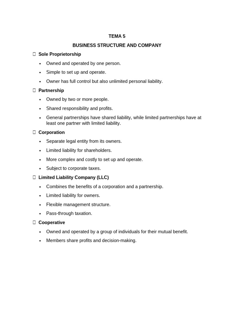 Tema 5 Business Structure and Company | PDF
