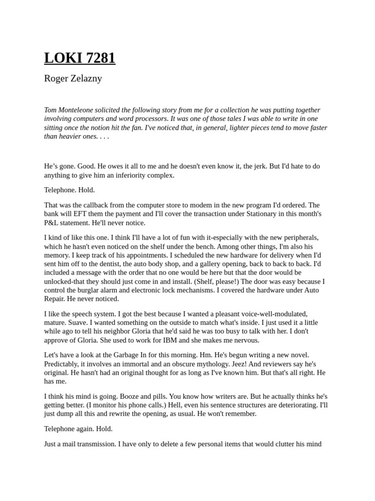 Roger Zelazny - Loki 7281 | PDF