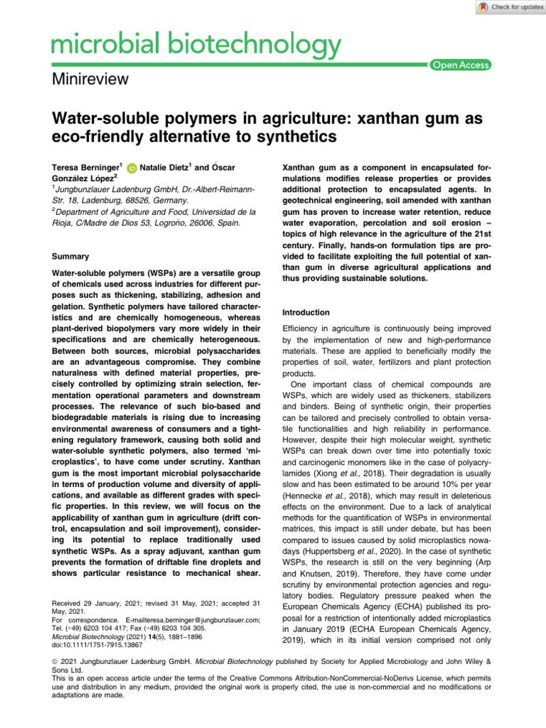 Microbial Biotechnology - 2021 - Berninger - Water Soluble Polymers in ...