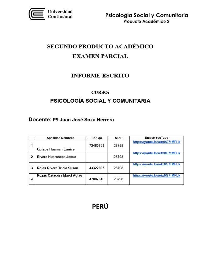 2do Producto Académico Ps. Social Comunitario 2024 | PDF
