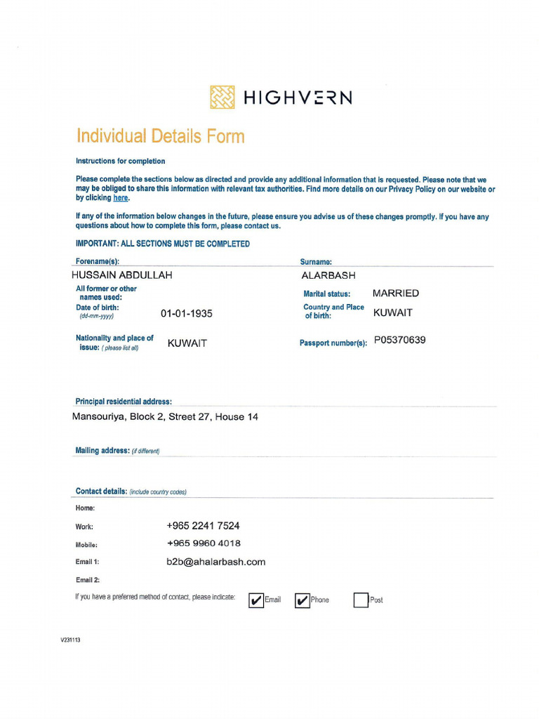 Individual Details Form | PDF