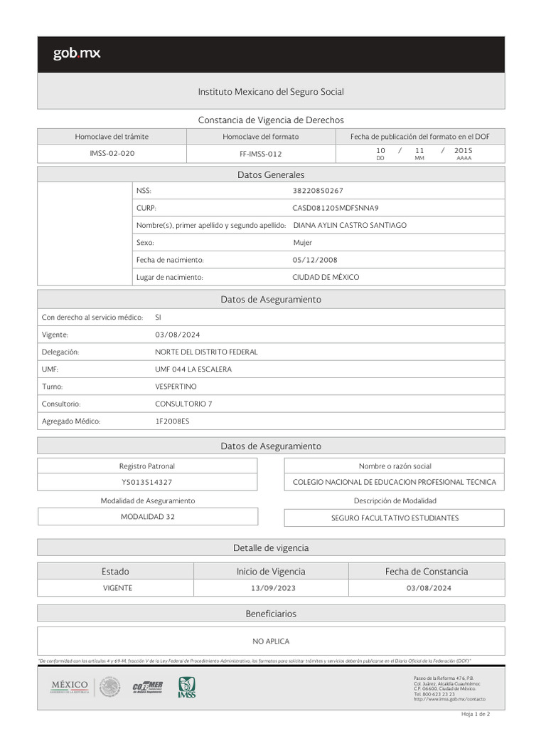 Constancia de Vigencia IMSS 2023 | PDF | México