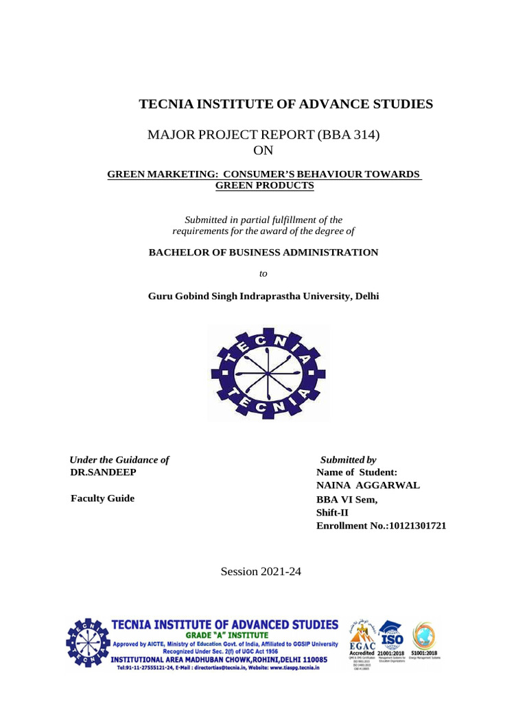 Tecnia Institute of Studies: Major Project Report (Bba | PDF